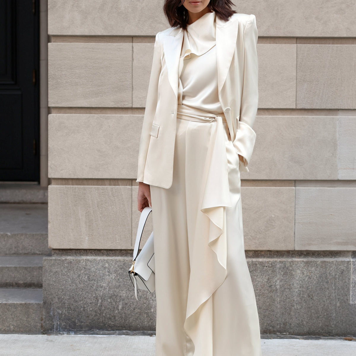 Wide-Leg Draped Pants with Knot Detail in Champagne – Frances Kahn