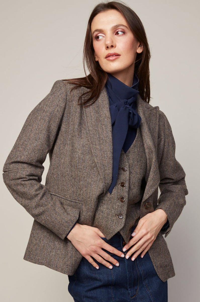 Hunter single breasted tweed blazer with elbow detail – Frances Kahn