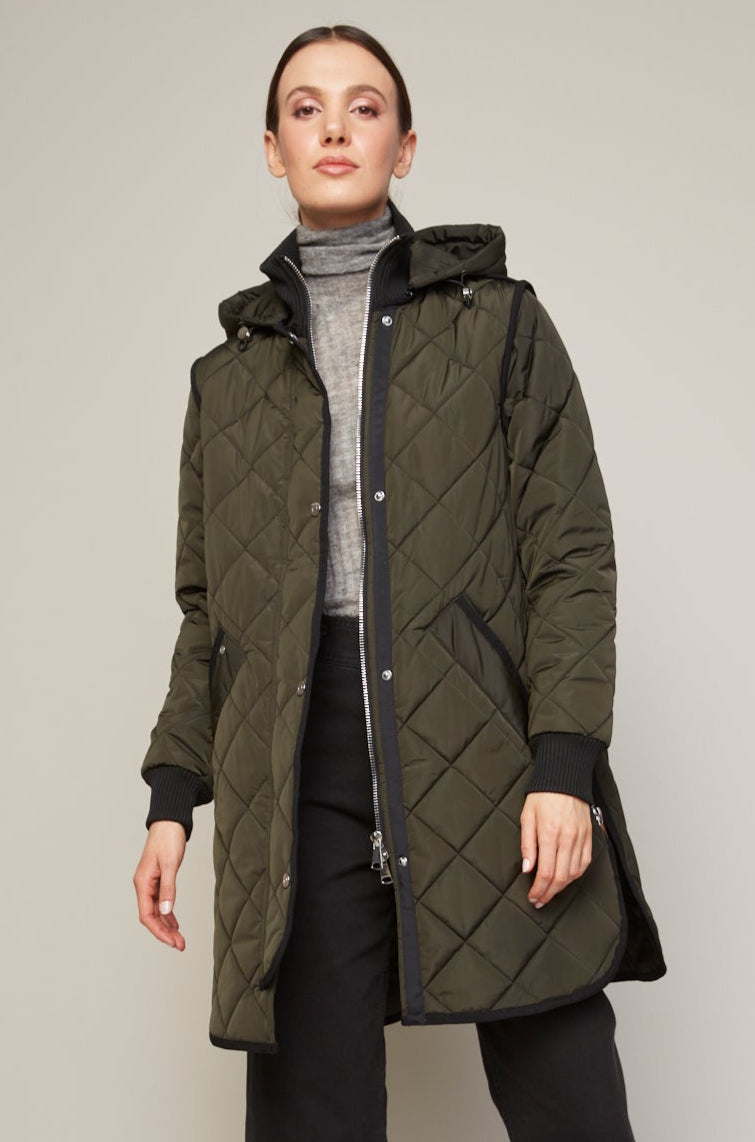 Libby quilted full zip coat with removable hood – Frances Kahn