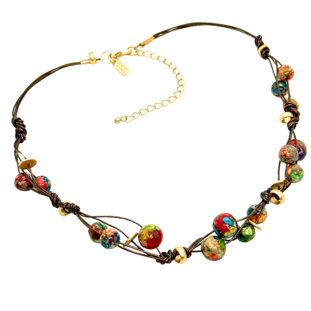 Multi Jasper Woven Necklace On Bronze Leather – Frances Kahn
