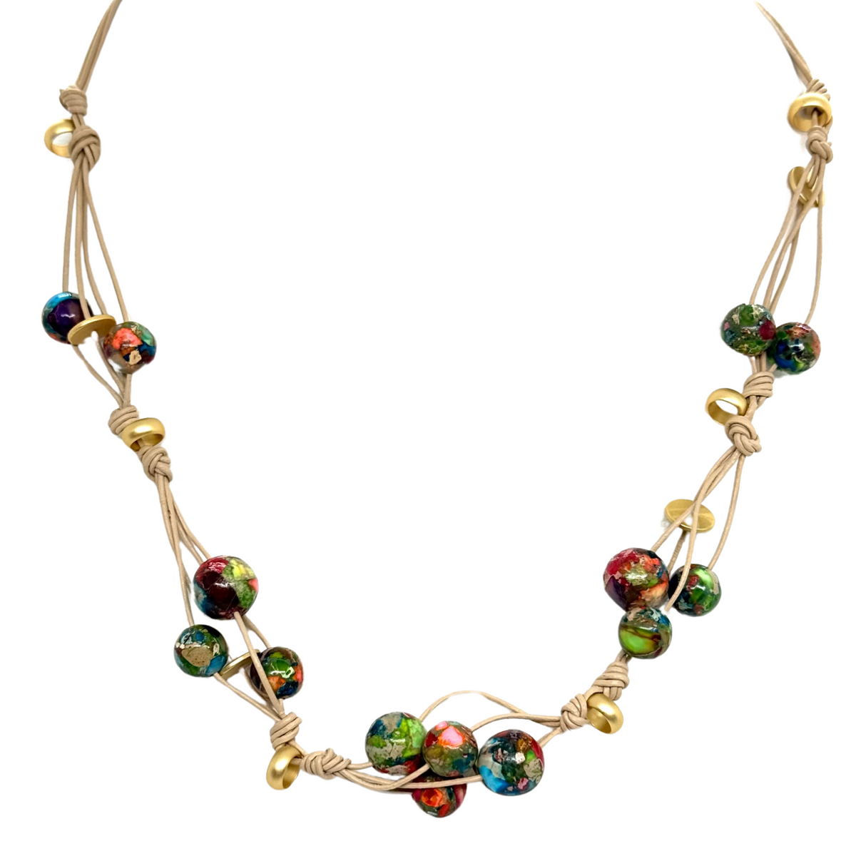 Multi Jasper Woven Necklace On Natural Leather – Frances Kahn