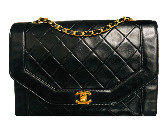 Authentic Chanel Vintage Rare Black Lamb Quilted Boarder Jumbo ...